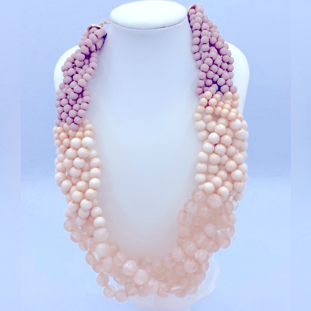 Vintage Neutral Beaded Braided Statement Collar Neckl… - Gem
